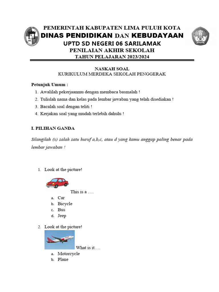 Soal B.inggris Kls 6 | PDF | Language Arts & Discipline