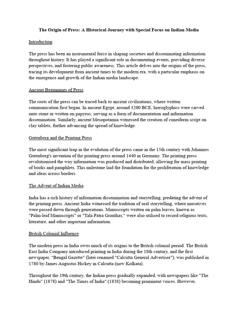 The Origin of Press | PDF | Printing Press | Printing