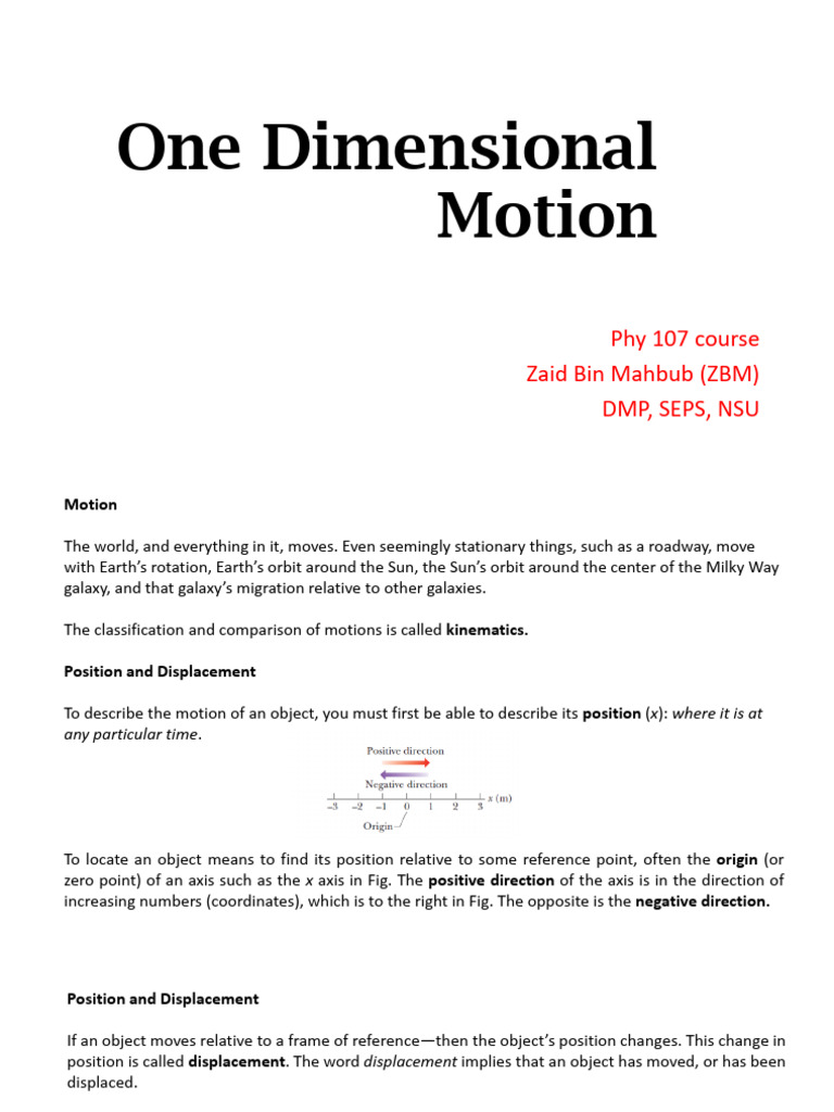 One Dimensional Motion | PDF | Acceleration | Velocity