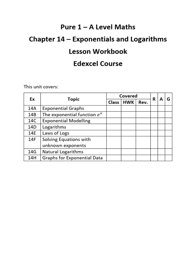 Pure 1 Chapter 14 Exponentials and Logs | Download Free PDF | Logarithm | Exponential Function