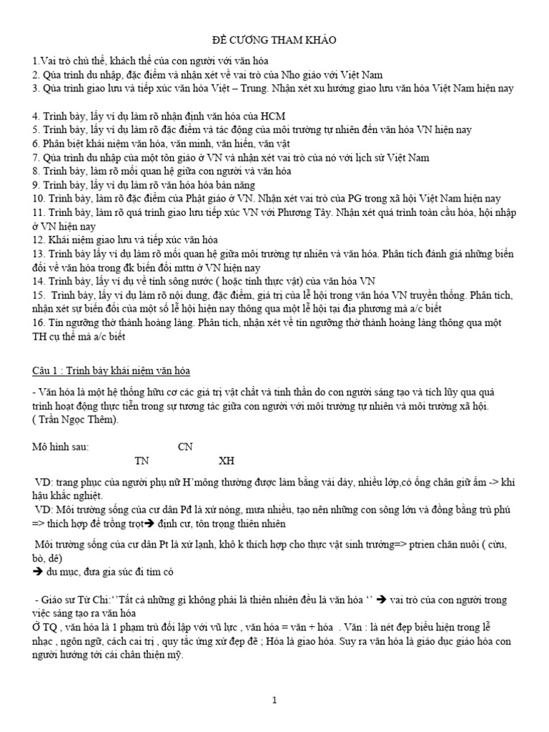 Đề Cương Tham Khảo CSVHVN | PDF