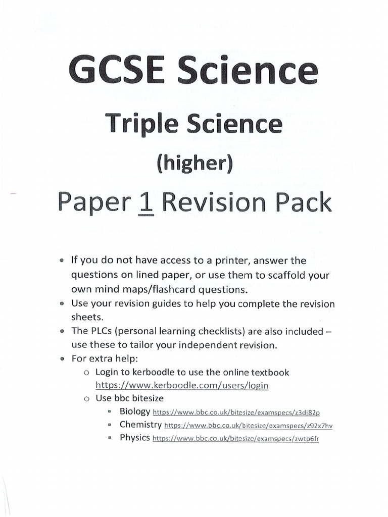 Year 11 Triple Science Higher Revision Pack 1 | PDF