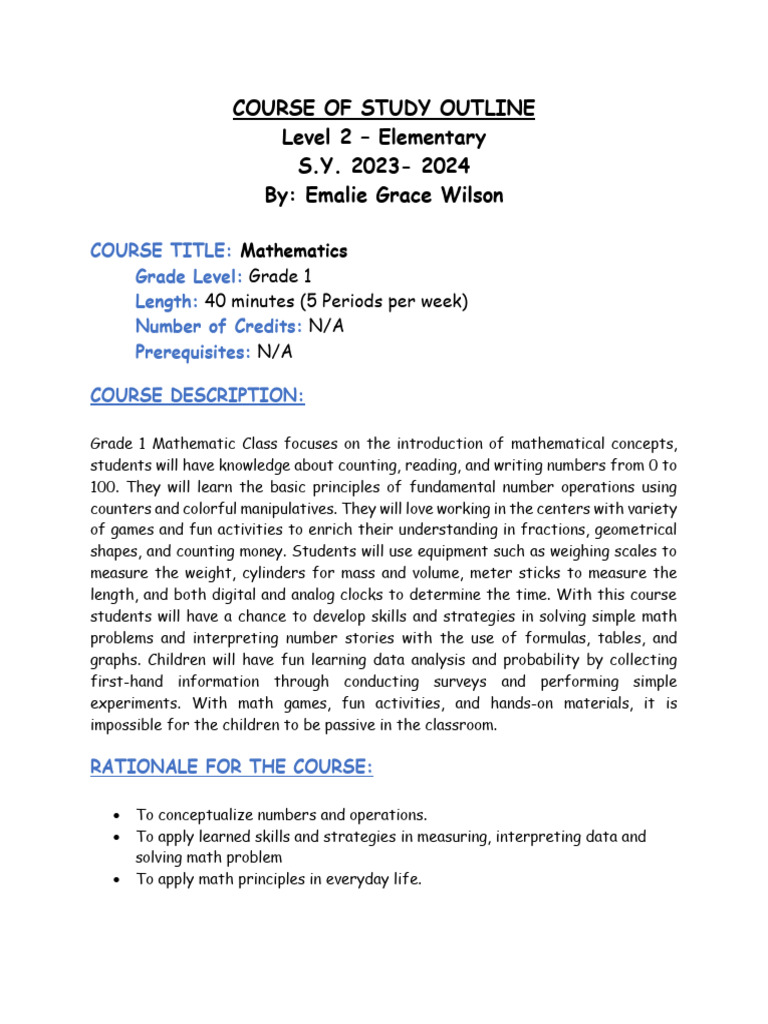 g1 Math Course Outline 2023-2024 | PDF | Shape | Mathematics