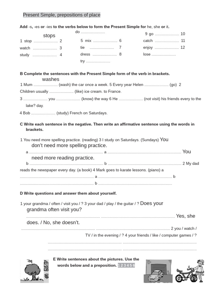 Present Simple & Prepositions Guide | PDF