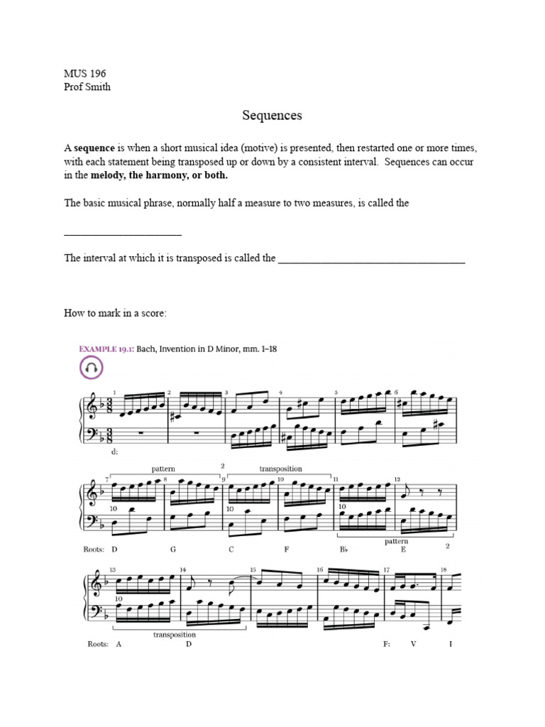 Sequences Handout | PDF | Interval (Music) | Harmony
