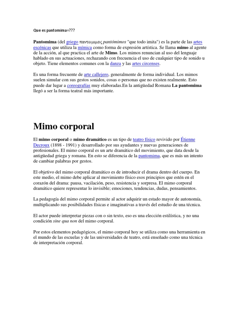 Que Es Pantomima | PDF | Teatro | Las artes escénicas