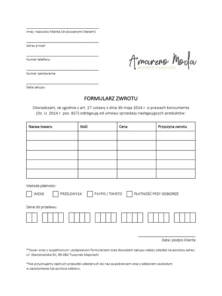 Formularz Zwrotu | PDF