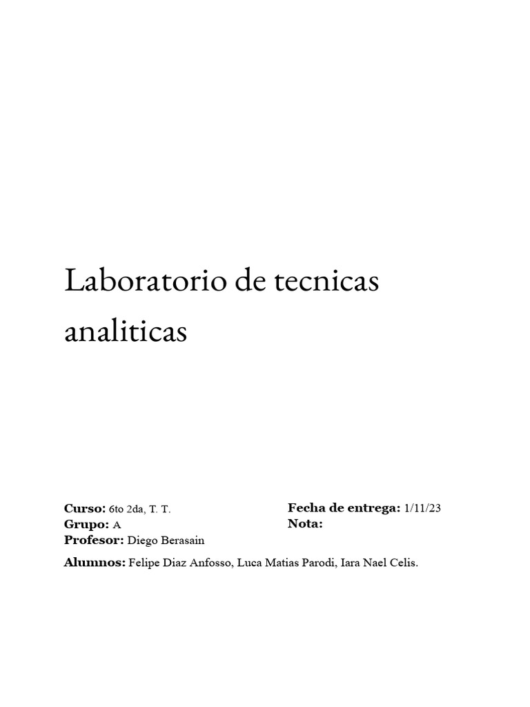 TP N°14, Técnicas Análiticas | PDF | Valoración | Química