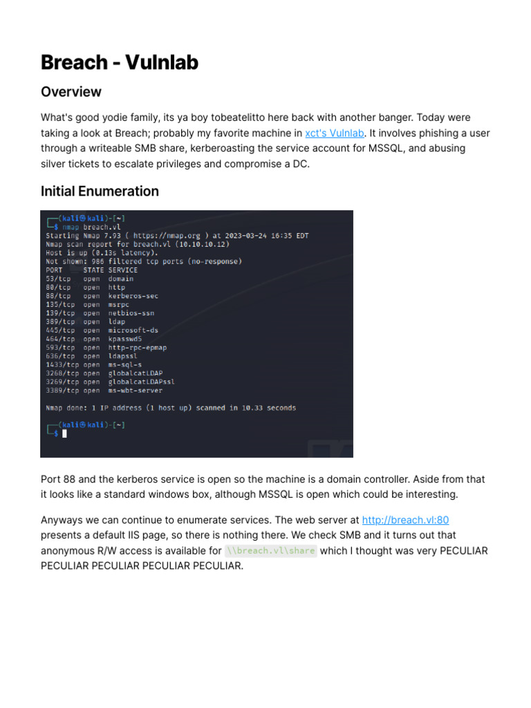 Breach - Vulnlab | PDF | User (Computing) | Microsoft Sql Server