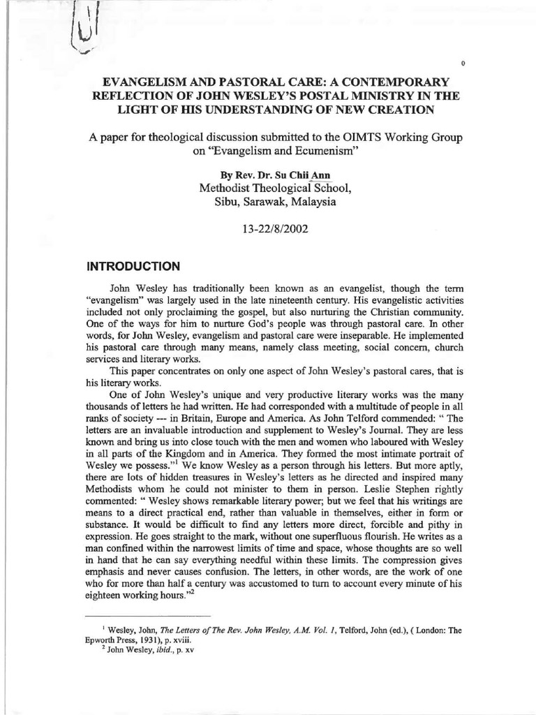 A Contemporary Reflection of John Wesleys Pastoral Ministry | PDF ...