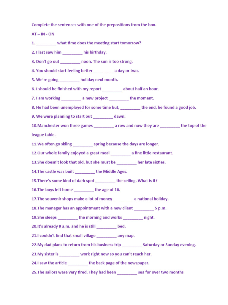 Preposition Completion Exercise | PDF