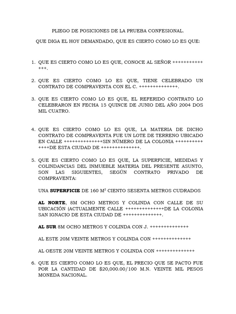 Pliego de Posiciones de La Prueba Confesional | PDF