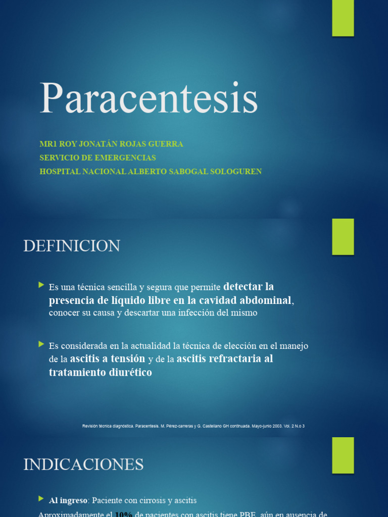 Paracentesis: Técnica y Indicaciones | PDF | Medicina | Causas de la muerte