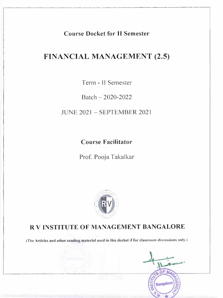 2.2.1 Course Docket Financial Management | PDF | Capital Budgeting ...