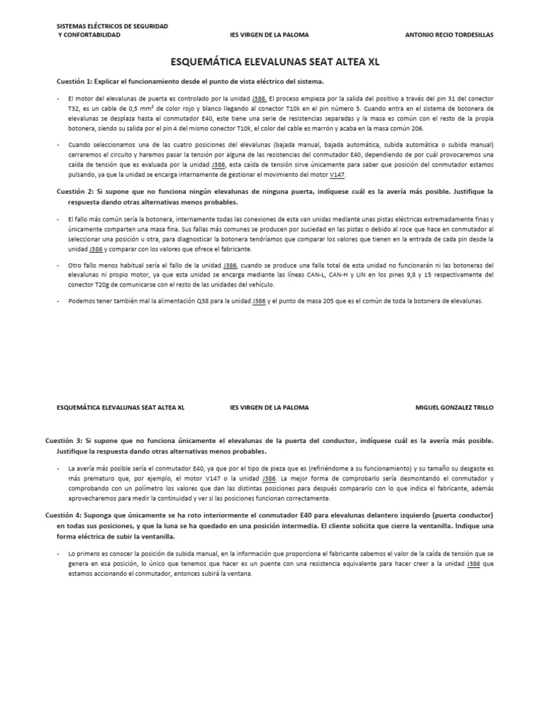 Esquemas Elevalunas Seat Altea XL (Realizado) | PDF | Conector eléctrico | Electricidad