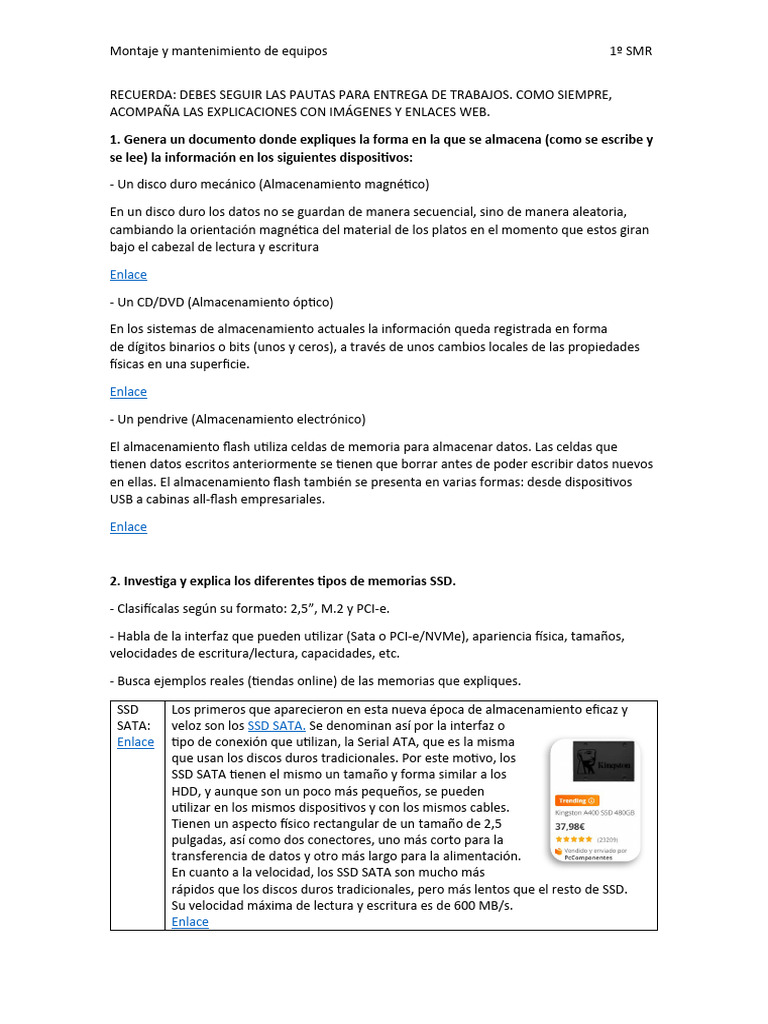 PRÁCTICA 2 Tema 9 Tipos de almacenamiento | PDF | Unidad de estado sólido | Disco duro