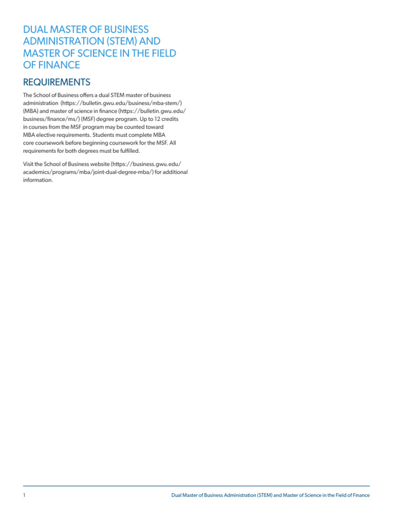 Dual MBA (STEM) & MS Finance Program | PDF
