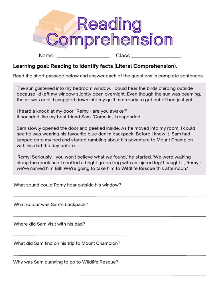 Simple Purple Reading Comprehension English Worksheet | PDF