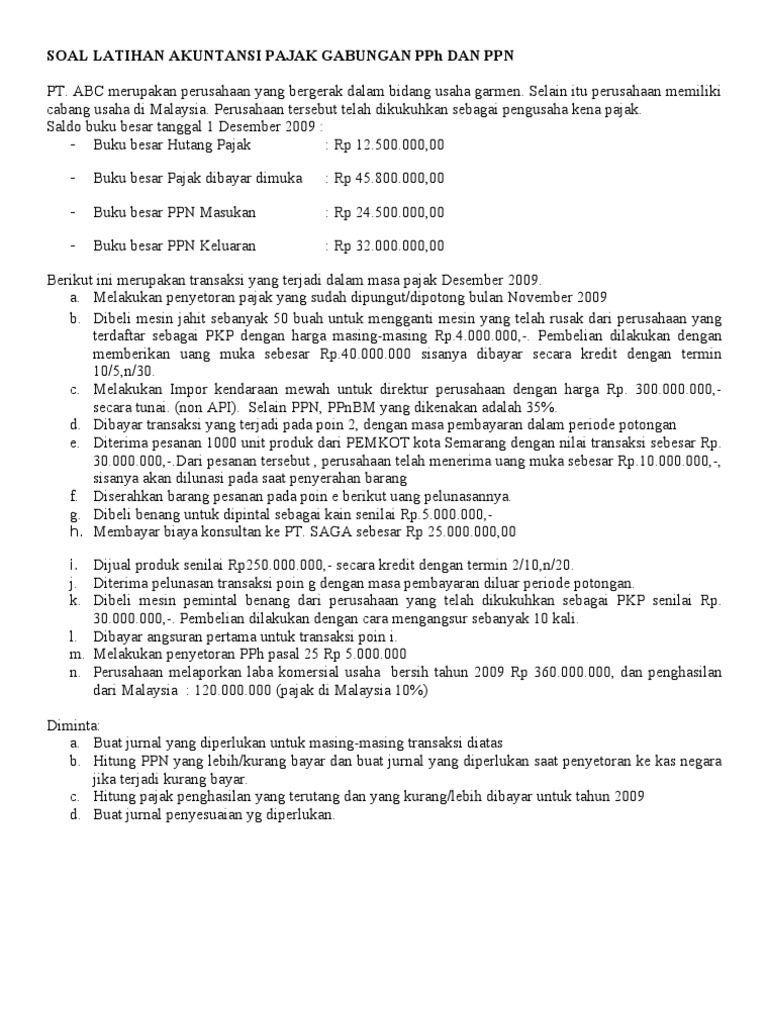 Soal Latihan Akuntansi Pajak Gabungan PPH Dan PPN | PDF