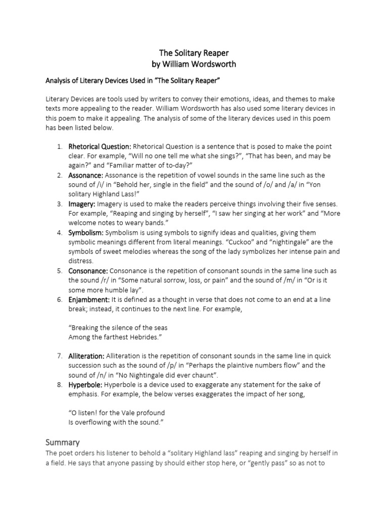The Solitary Reaper | PDF | Poetry