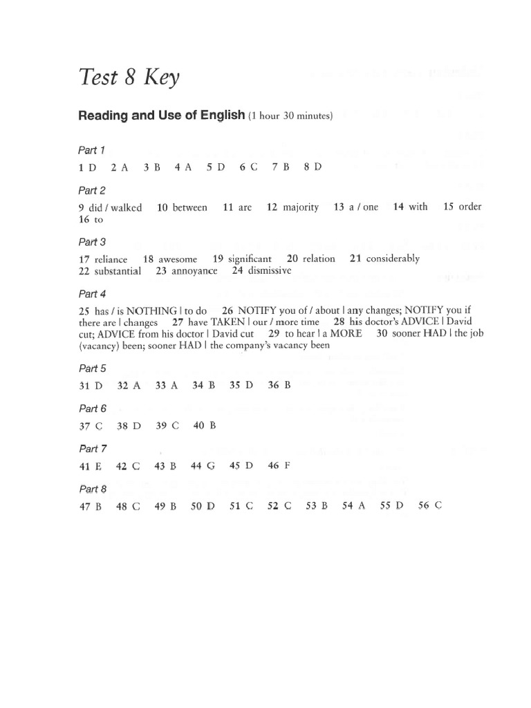 CAE - Test 8 - Reading - Answers | PDF