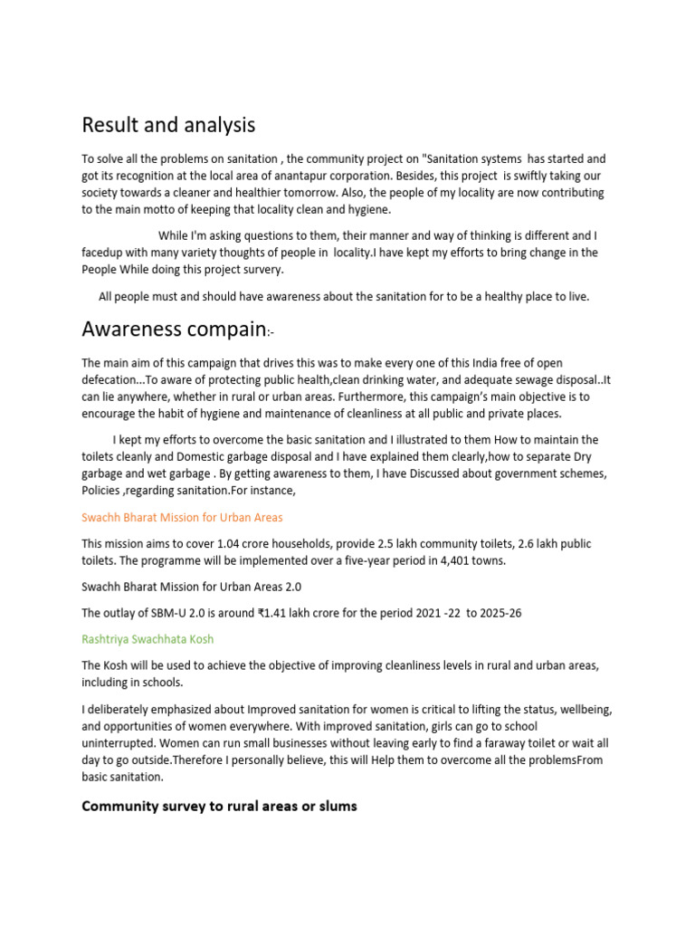 Result and Analysis: Community Survey To Rural Areas or Slums | PDF ...