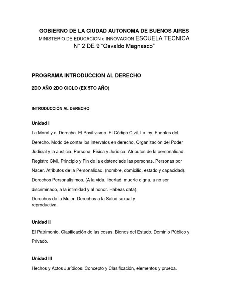 Programa de Introduccion Al Derecho de 5to Año 2019-1 | PDF | Propiedad | Derecho civil (sistema ...