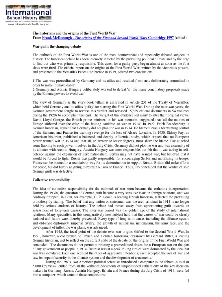 Historians Debate WWI Origins | PDF | German Empire | Austria Hungary