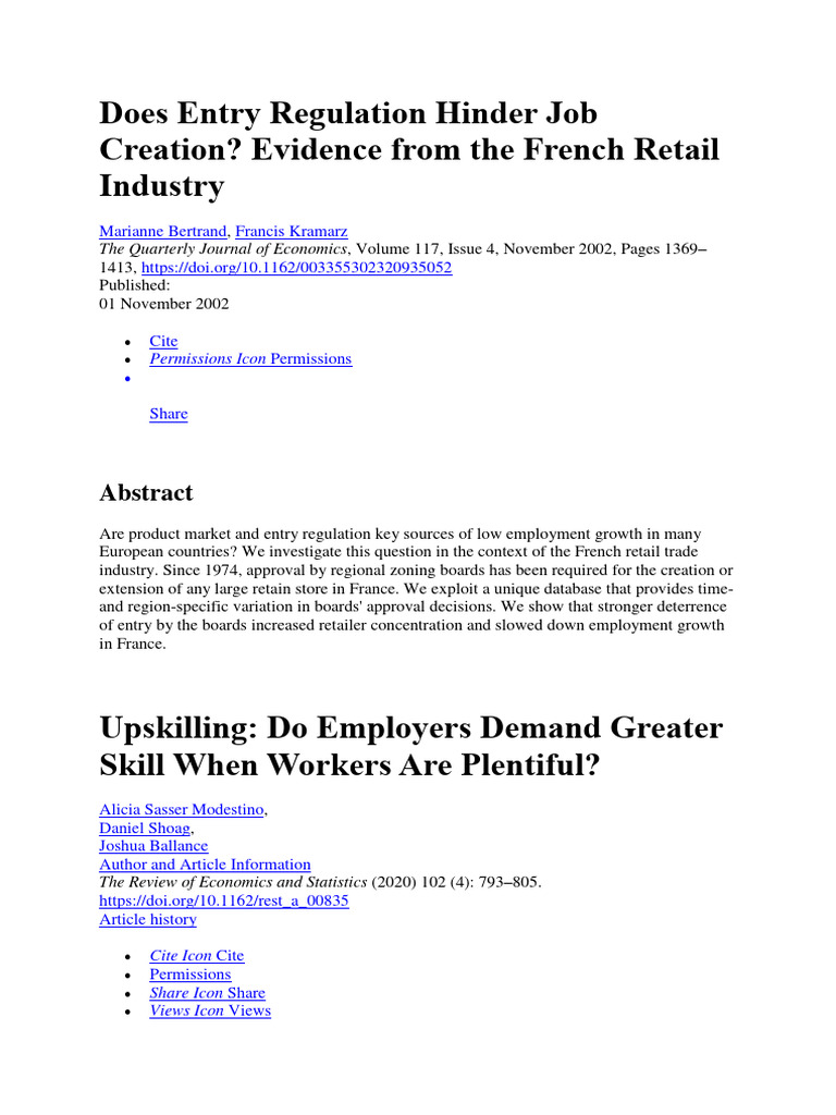 Does Entry Regulation Hinder Job Creation Bis | PDF | Unemployment ...