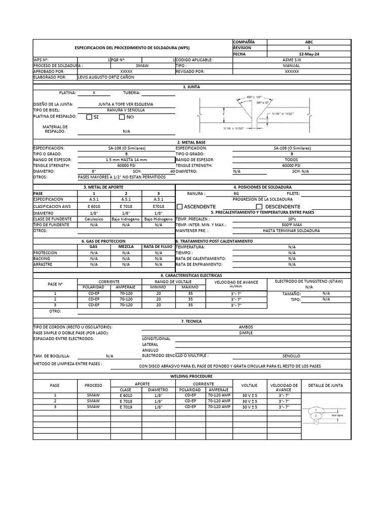 Evidencia 3 Formato para La Especificacion Del Procedimiento de Soldadura WPS | PDF | Soldadura ...