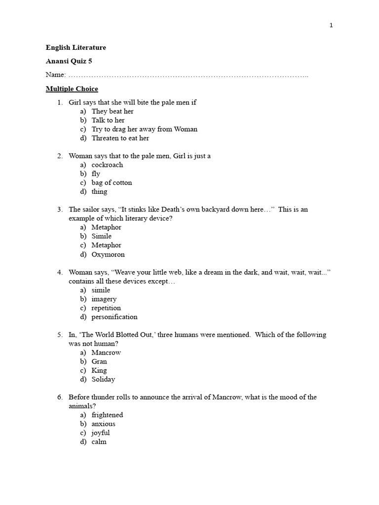 Anansi Quiz 4 of 5 | PDF