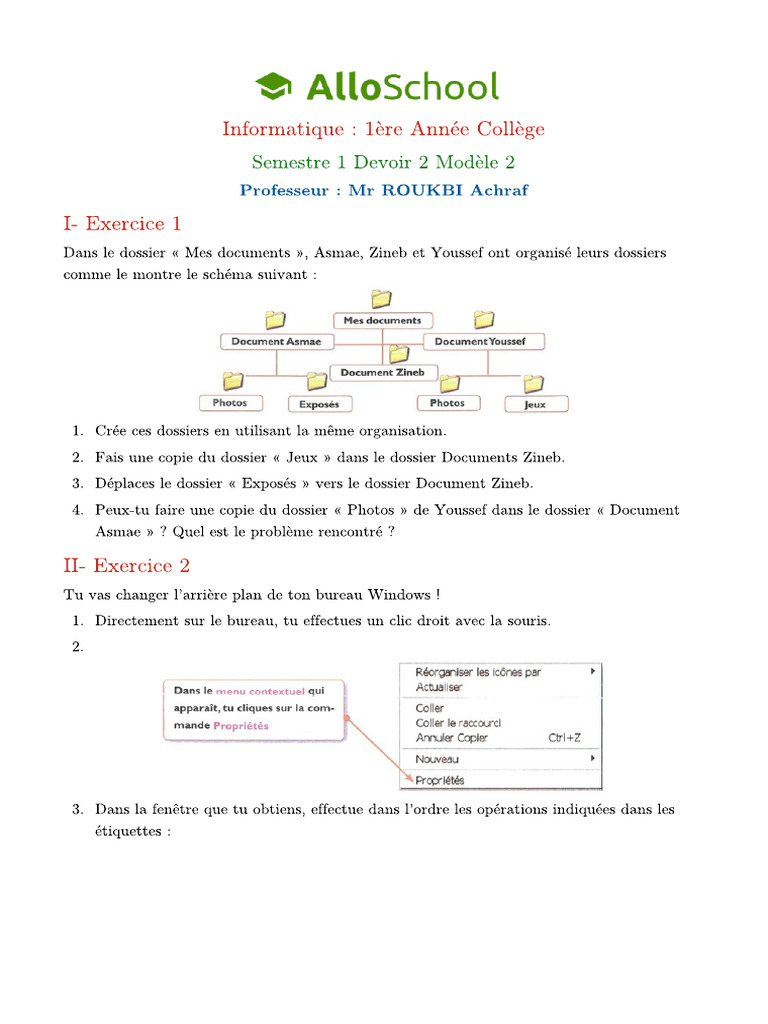 Informatique 1ac Semestre 1 Devoir 2 Modele 2 | PDF