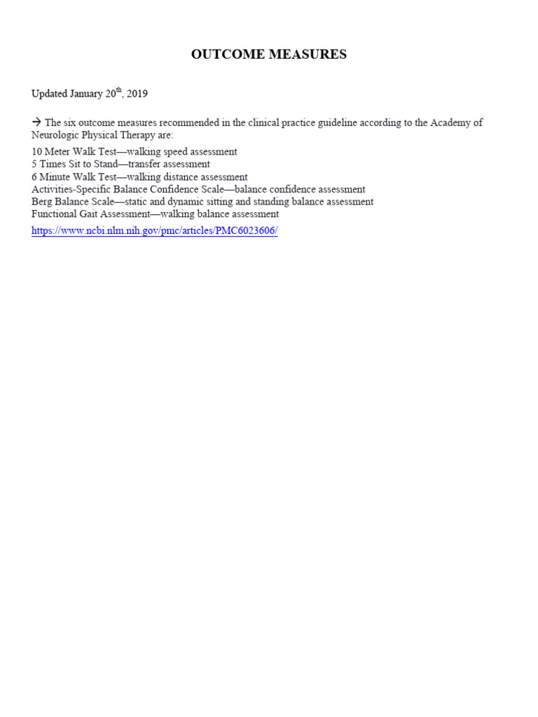 Outcome Measures 2019 | PDF | Balance (Ability) | Traumatic Brain Injury