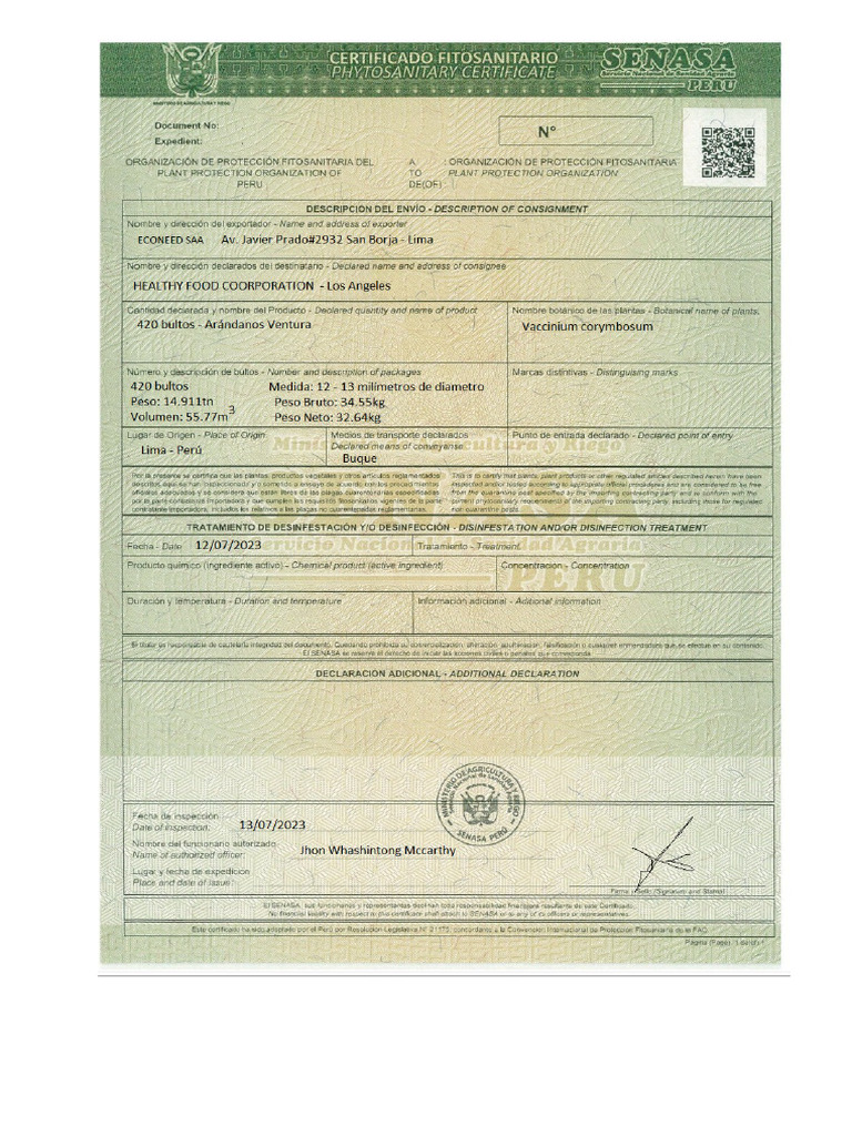 Certificado sanitario | PDF