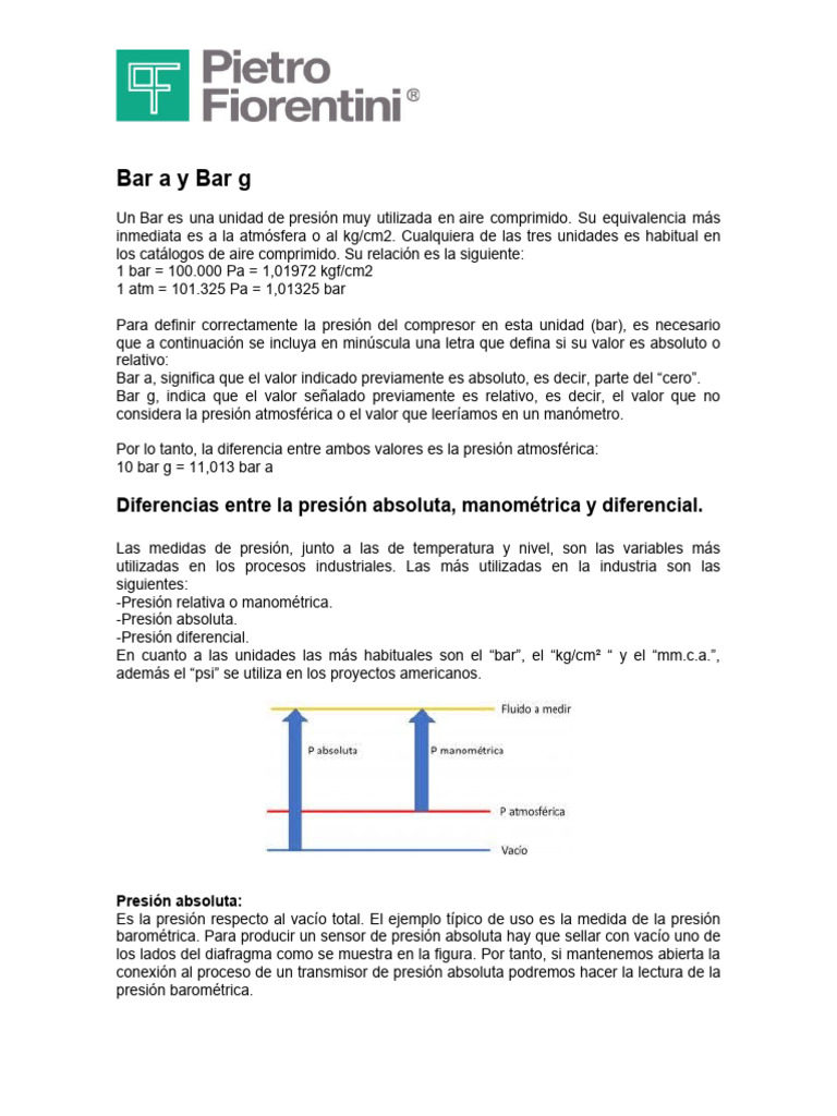 Diferencias entre Bar a y Bar g en Presión | PDF | Presión | Medida de ...