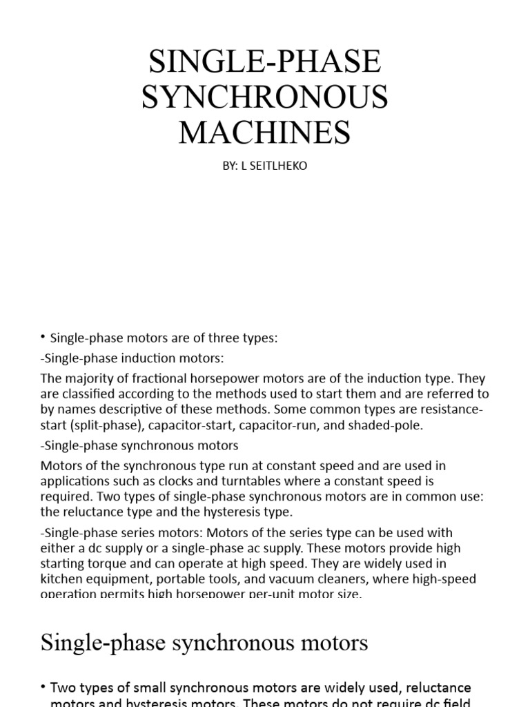 Single-Phase Synchronous Machines | PDF | Electric Motor | Rotating ...