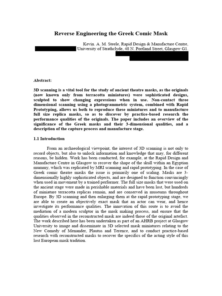 Reverse Engineering The Greek Comic Mask | PDF | 3 D Printing