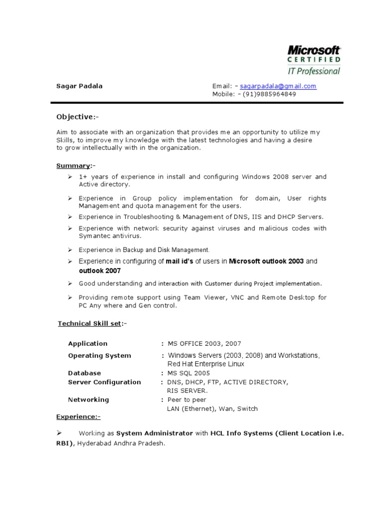 Resume | PDF | Active Directory | Remote Desktop Services