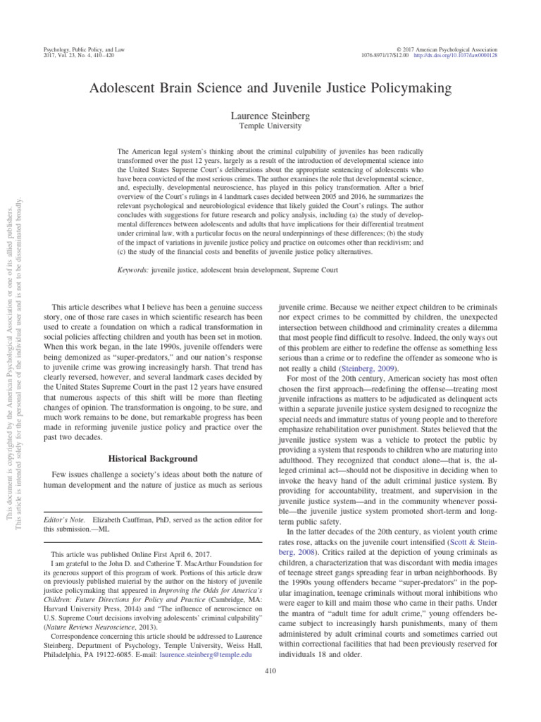 Steinberg 2017 - Adolescent Brain Science and Juvenile Justice ...