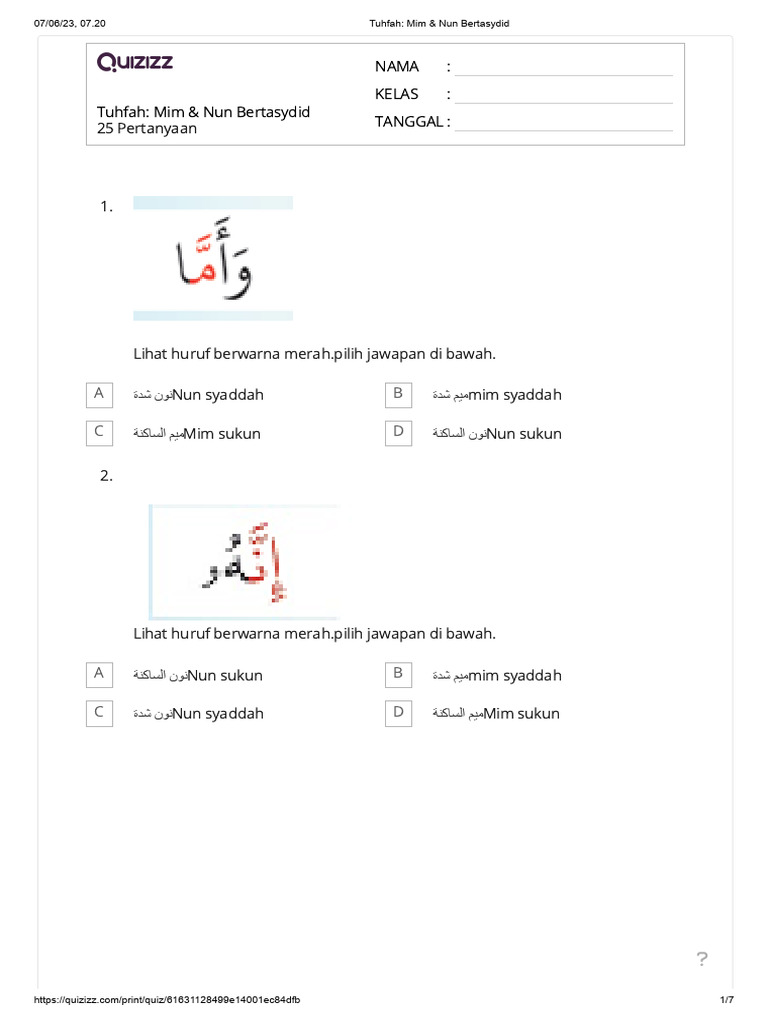 Tuhfah - Mim & Nun Bertasydid | PDF