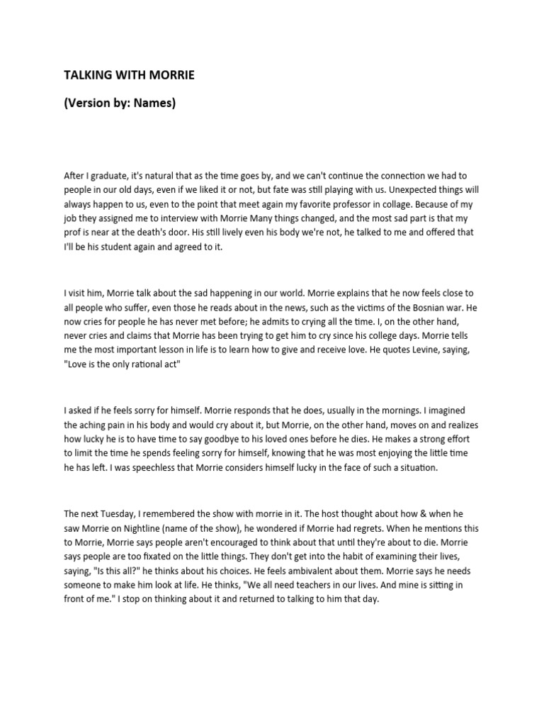 Life Lessons with Morrie | PDF | Self-Improvement | Lifestyle