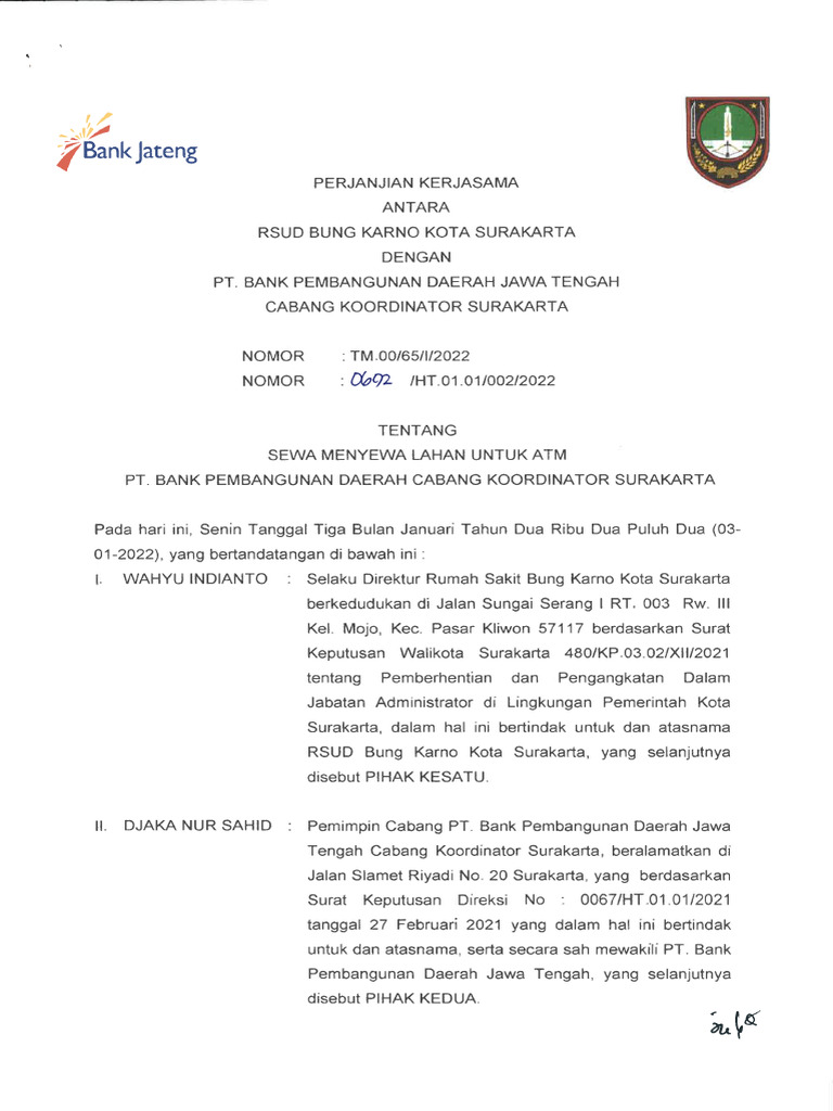 Pks Bank Jateng Tentang Sewa Menyewa Lahan Untuk Atm | PDF