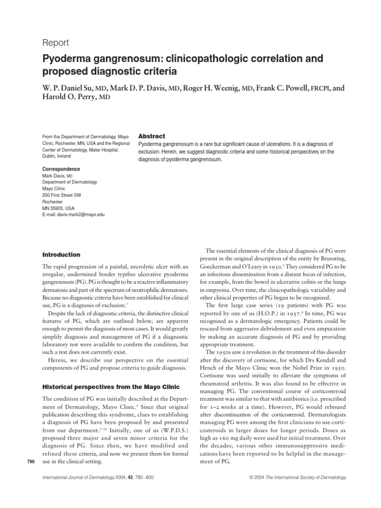 Diagnostic Criteria for Pyoderma Gangrenosum | PDF | Biopsy | Medical ...