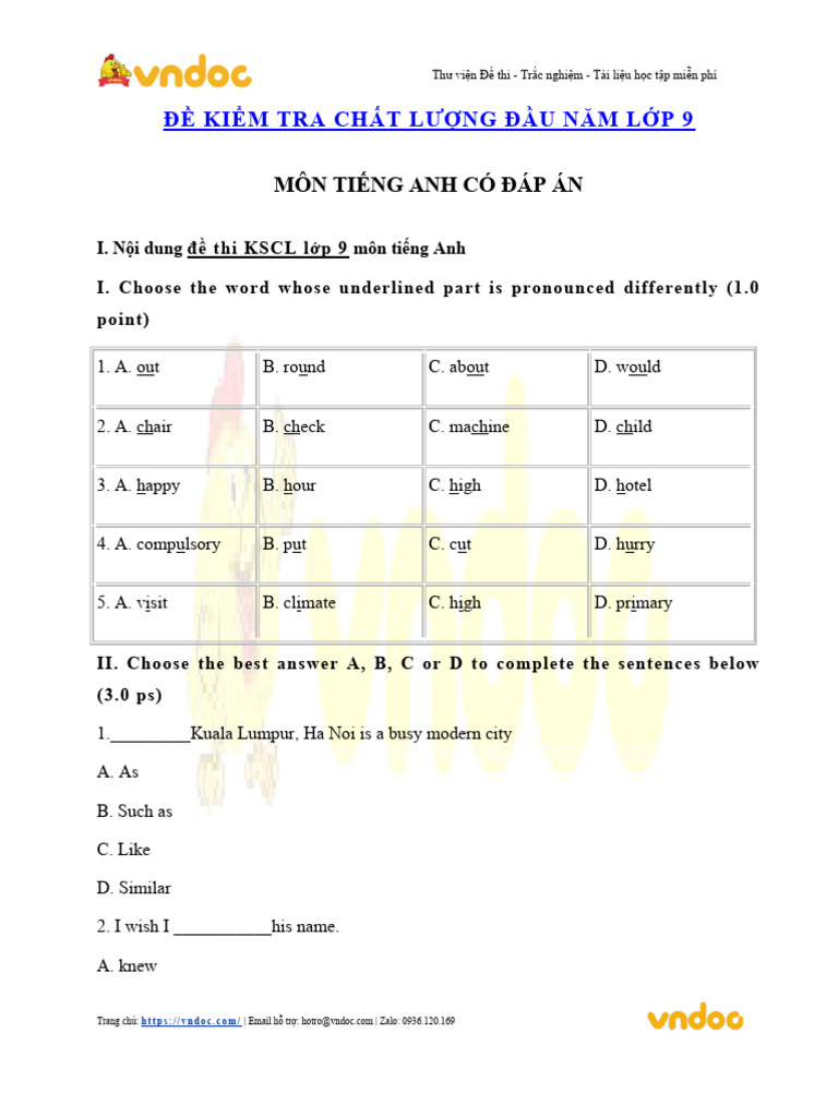 De Khao Sat Chat Luong Dau Nam Mon Tieng Anh Lop 9 Co Dap An | PDF | Internet | Natural Disasters