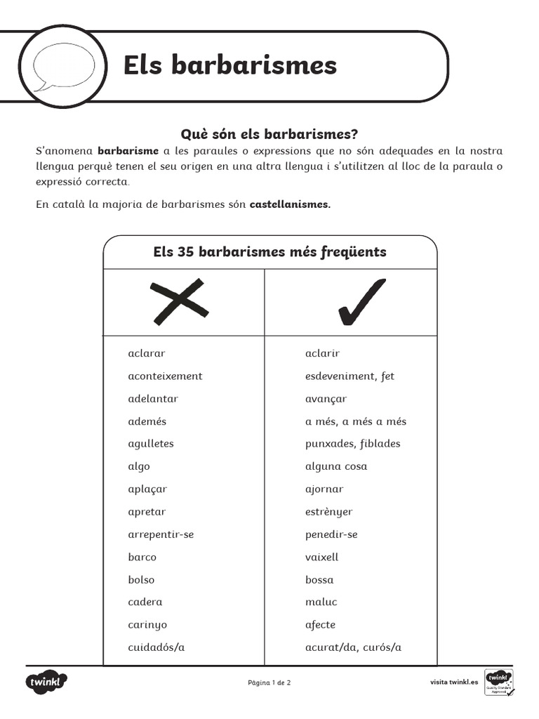Ficha de Actividad Els Barbarismes | PDF