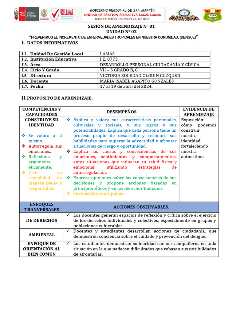 SESIÓN 1 DPCC-3ERO | PDF | Las emociones | Aprendizaje