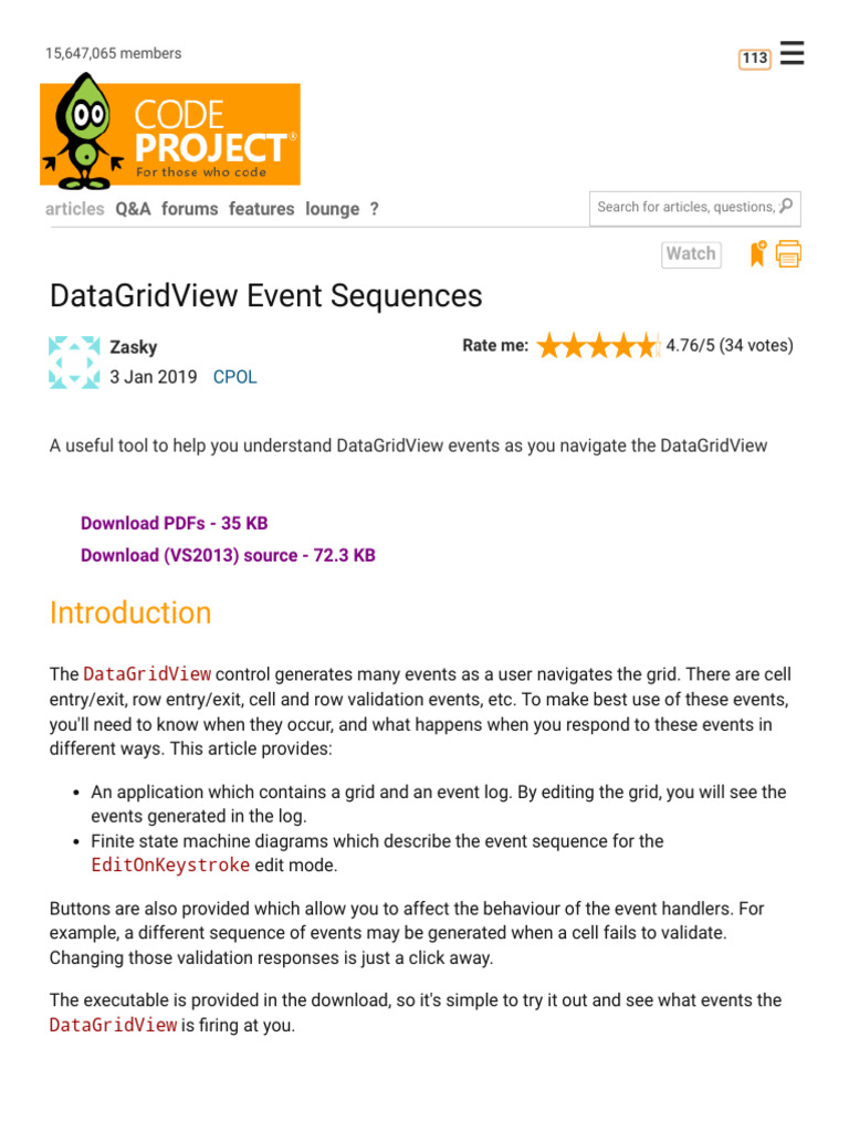 Datagridview Event Sequences Codeproject Pdf Button Computing Computing 6812