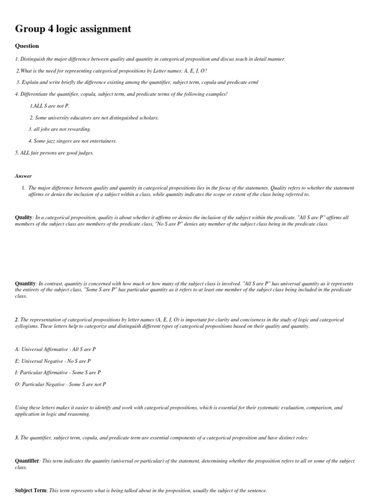 Logic Assignment Group 4 | PDF | Proposition | Linguistics