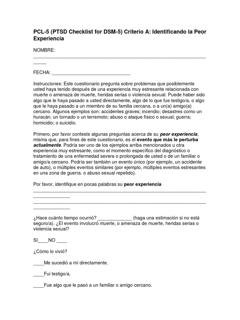 Evaluación PTSD: Guía PCL-5 y Criterios | PDF | Especialidades Medicas | Salud mental