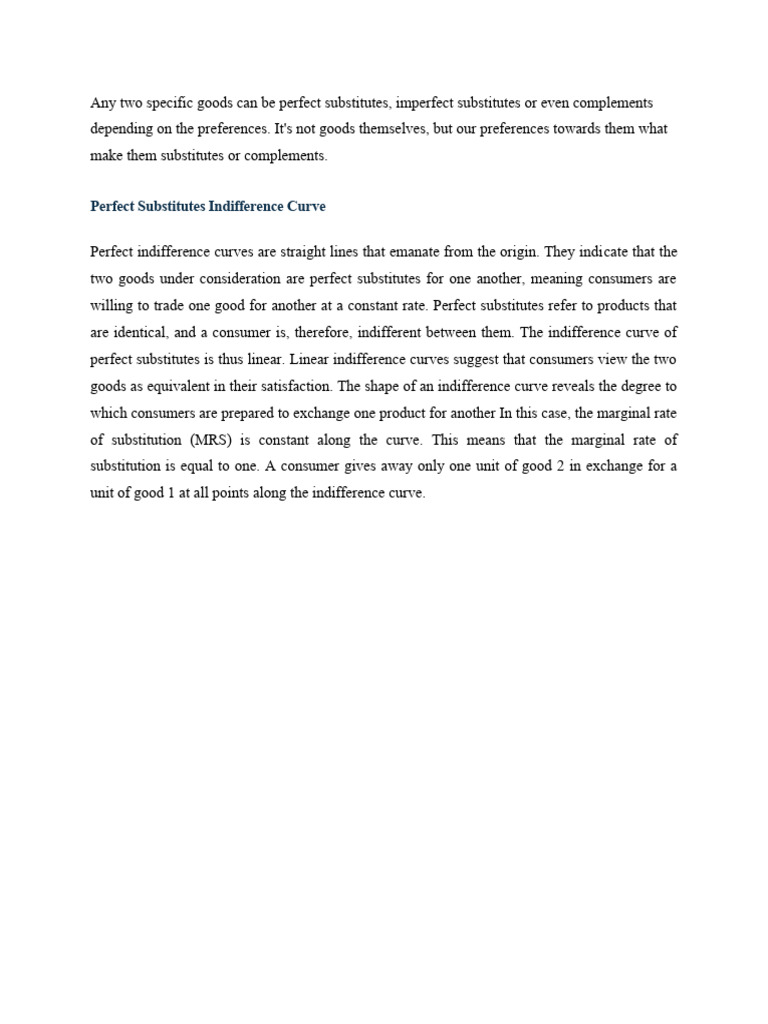 Perfect Substitutes Indifference Curve | PDF | Economic Theories ...